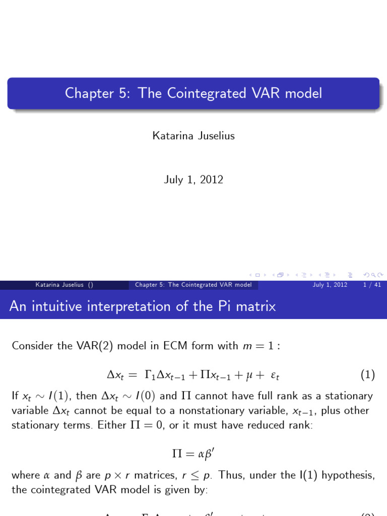 Chapter 5 - The Cointegrated VAR Model | PDF | Matrix (Mathematics ...