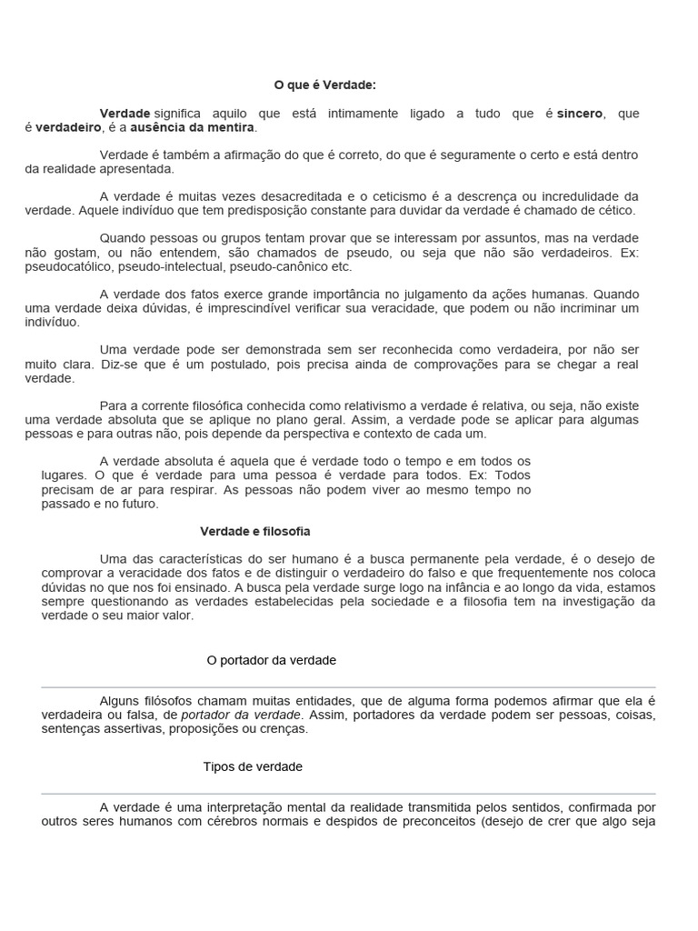 Definição e Tipos de Verdade | PDF | Verdade | Lógica