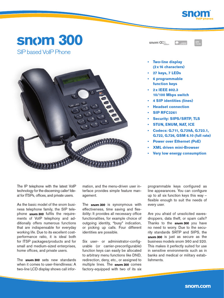 Datasheet Snom300 | Download Free PDF | Session Initiation Protocol ...