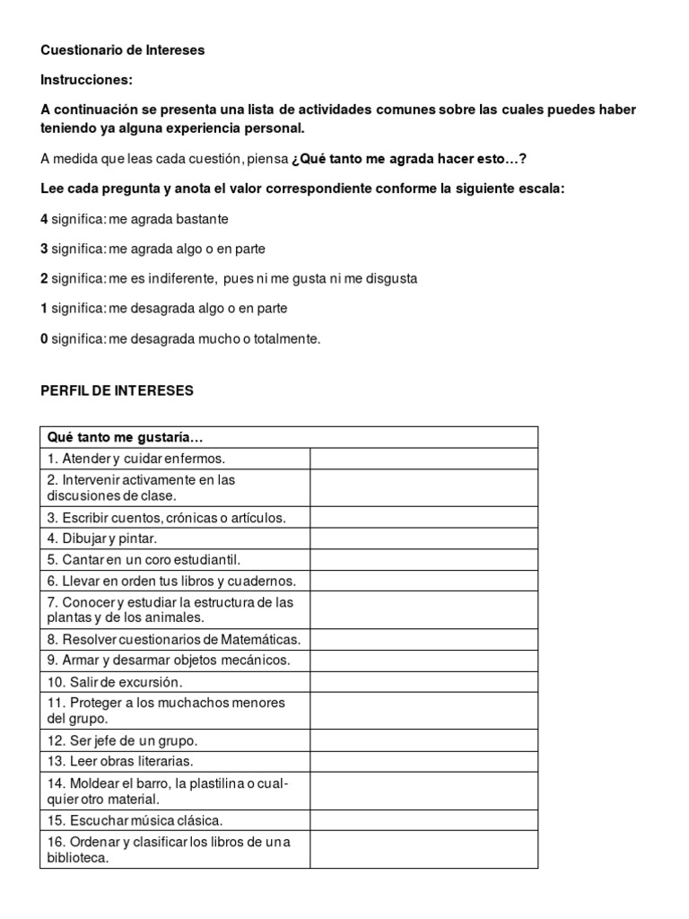 Cuestionario de Intereses y Aptitudes | PDF | Ingeniería | Informática