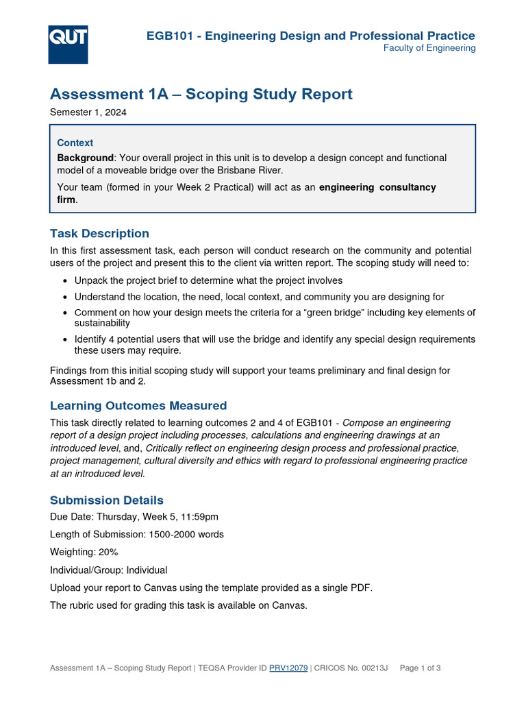 EGB101 - S1 - 2024 - Assessment 1a - Scoping Study Report-2 | PDF ...