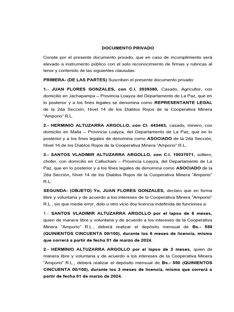 Documento Privado de Prestamo de Dinero | PDF | Consentimiento | Derecho empresarial