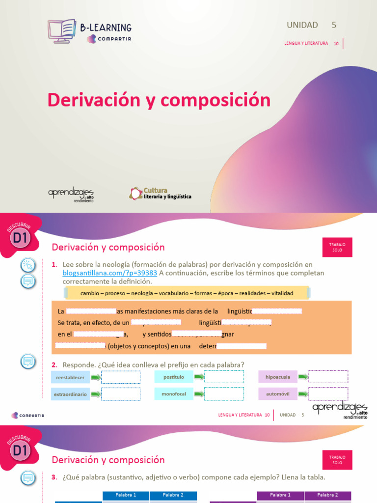 L10 U5 p164-165 Derivacion y Composicion | PDF | Diccionario | Palabra