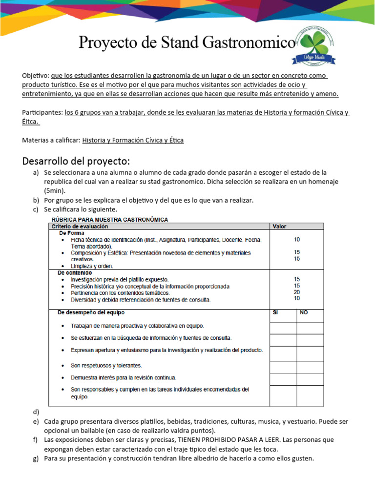 Proyecto de Stands Gastronómicos Escolares | PDF