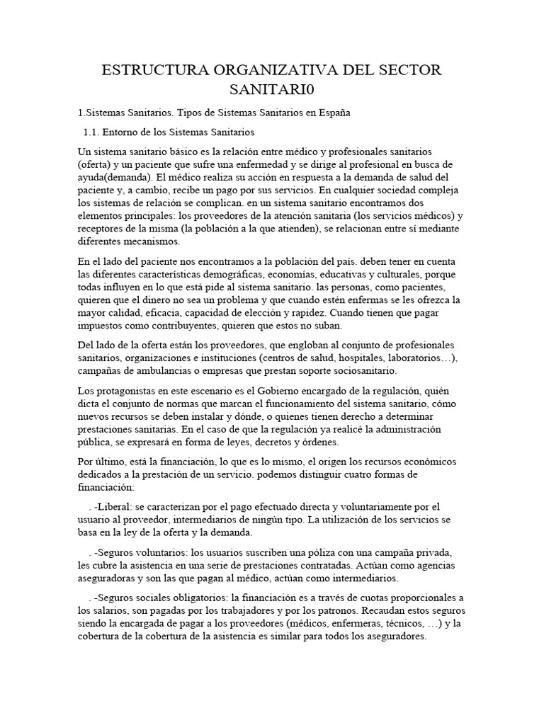 Tema1 Estructura Organizativa Del Sector Sanitari0 | PDF | Hospital | Sistema de salud