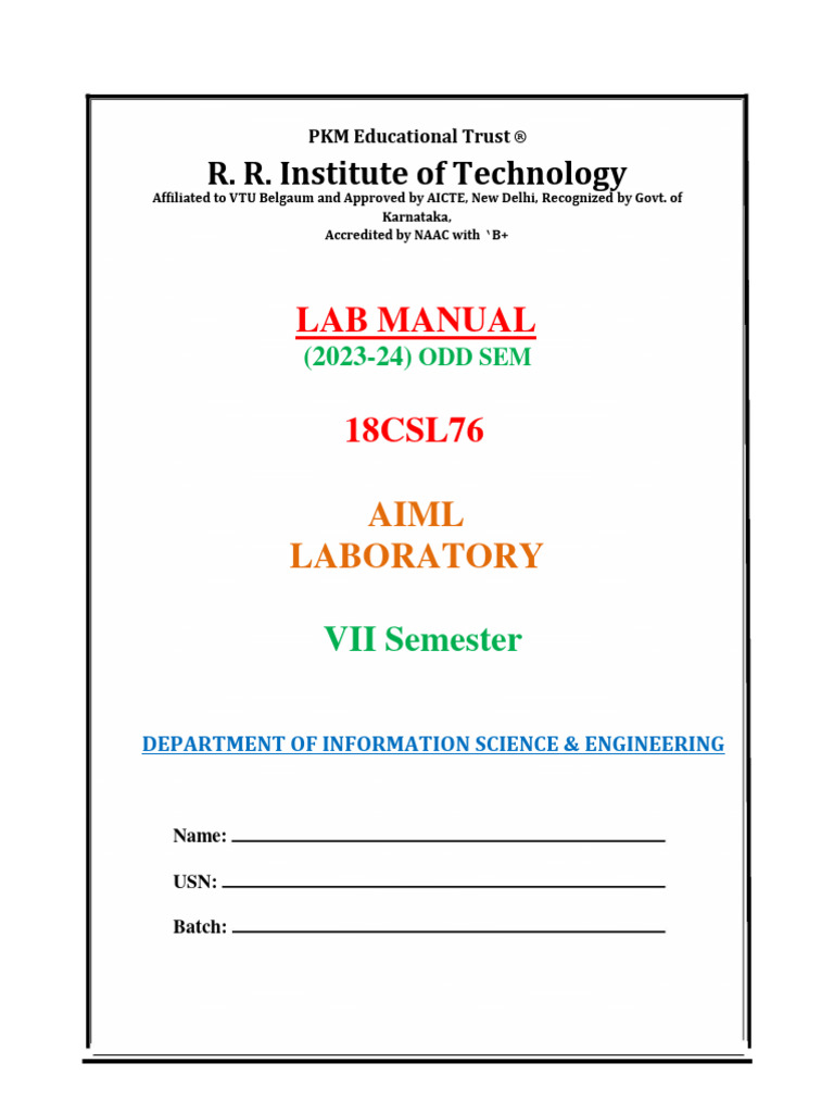 Aiml Lab Mannual 7TH Sem | PDF | Engineering | Science
