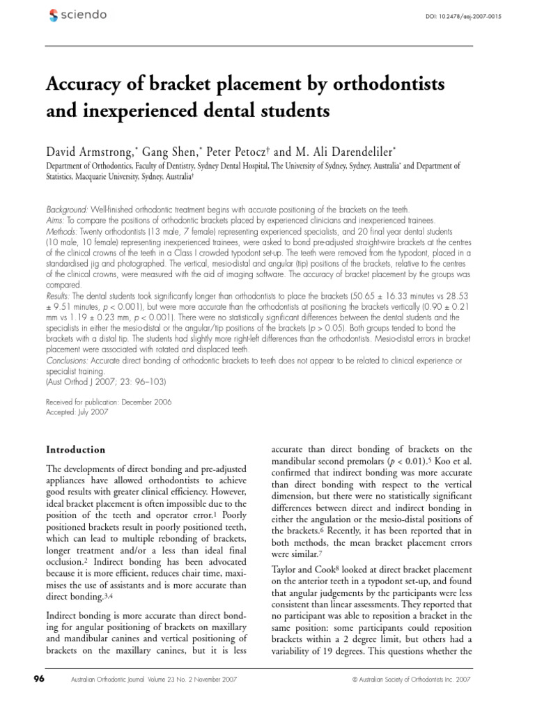 Accuracy of Bracket Placement by Orthodontists and | PDF | Orthodontics | Dental Anatomy