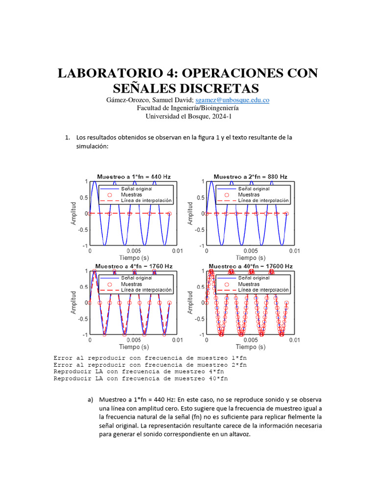 Laboratorio 4 Operaciones Con Señales Discretas | PDF | Muestreo (procesamiento de señal) | Sonido