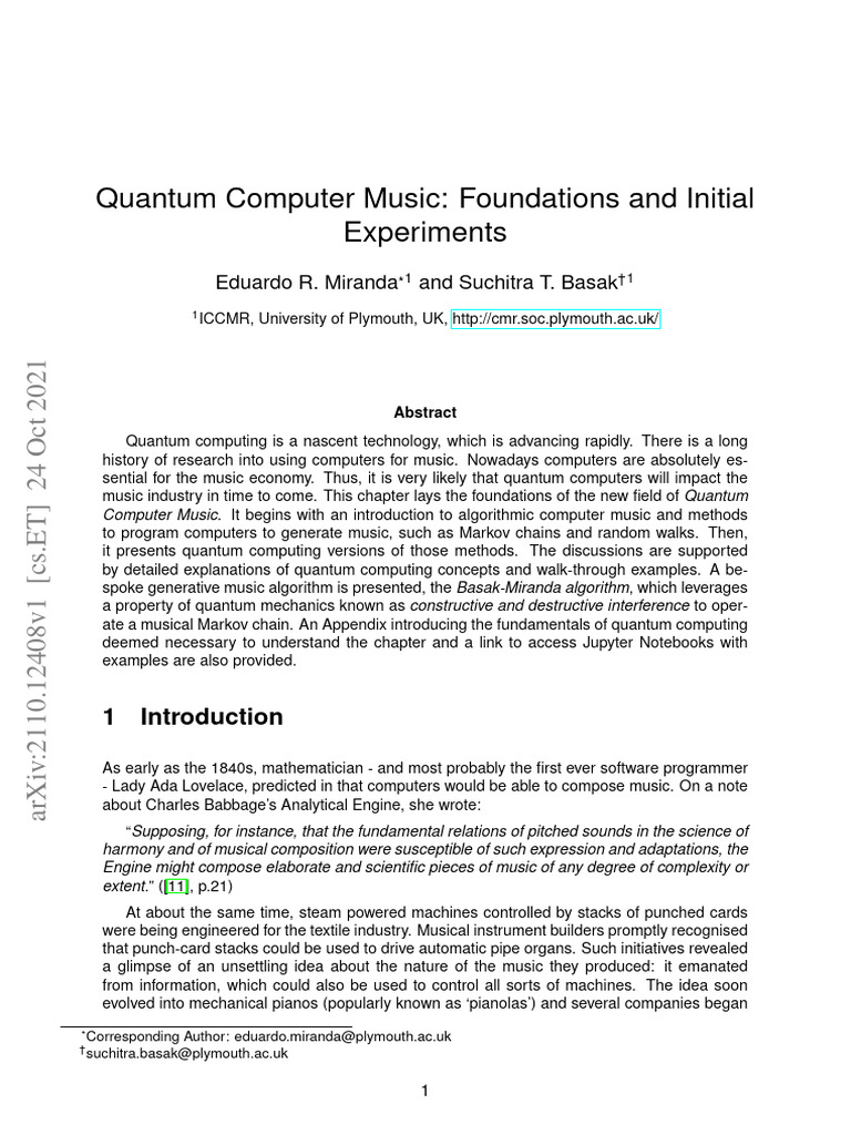 Quantum Computer Music - Foundations and Initial Experiments | PDF | Quantum Computing | Matrix ...