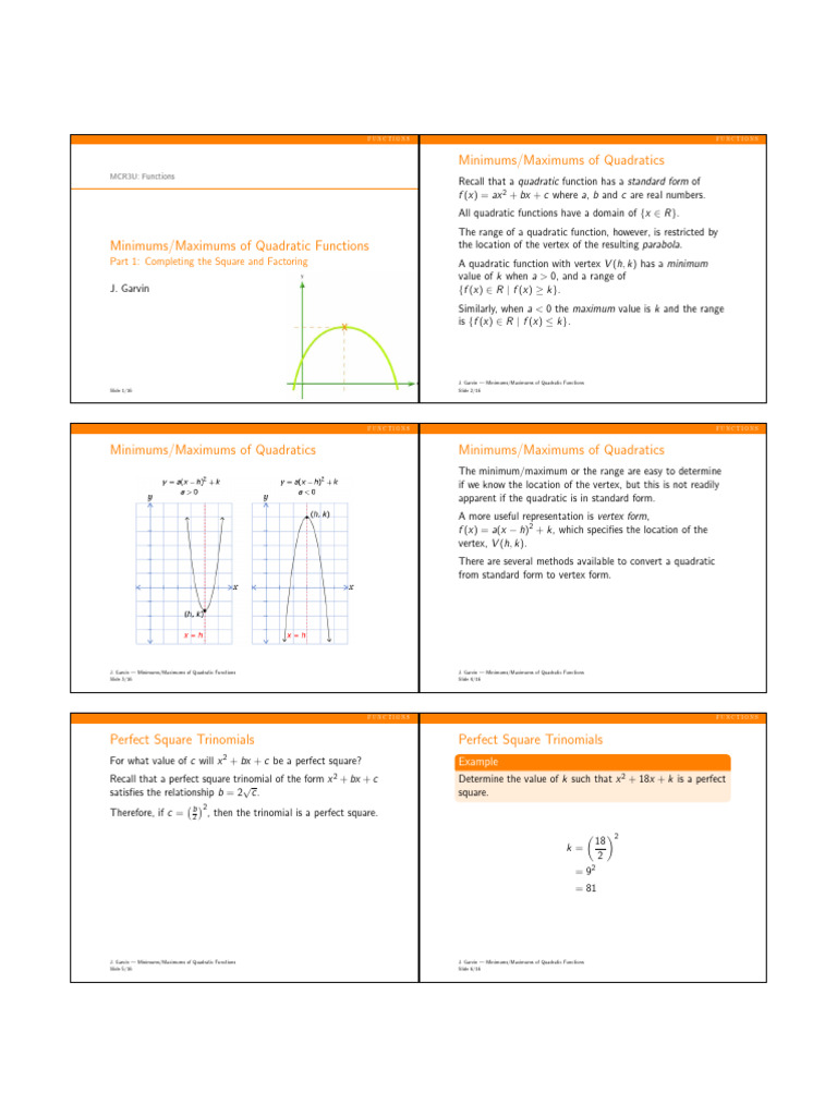 Min Max Quadratics Handout | PDF | Elementary Mathematics ...