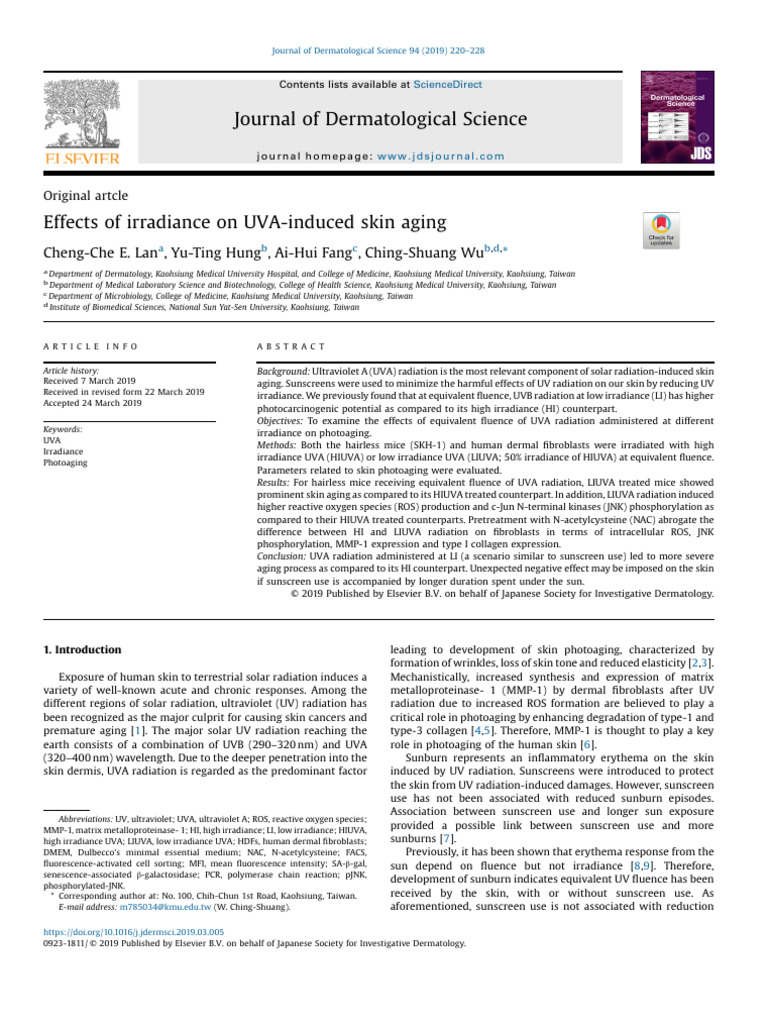 UVA Irradiance Effects on Skin Aging | PDF | Ultraviolet | Sunscreen