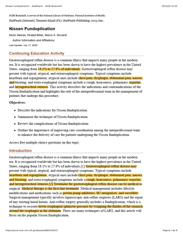 Nissen Fundoplication: Indications & Complications | PDF | Esophagus ...
