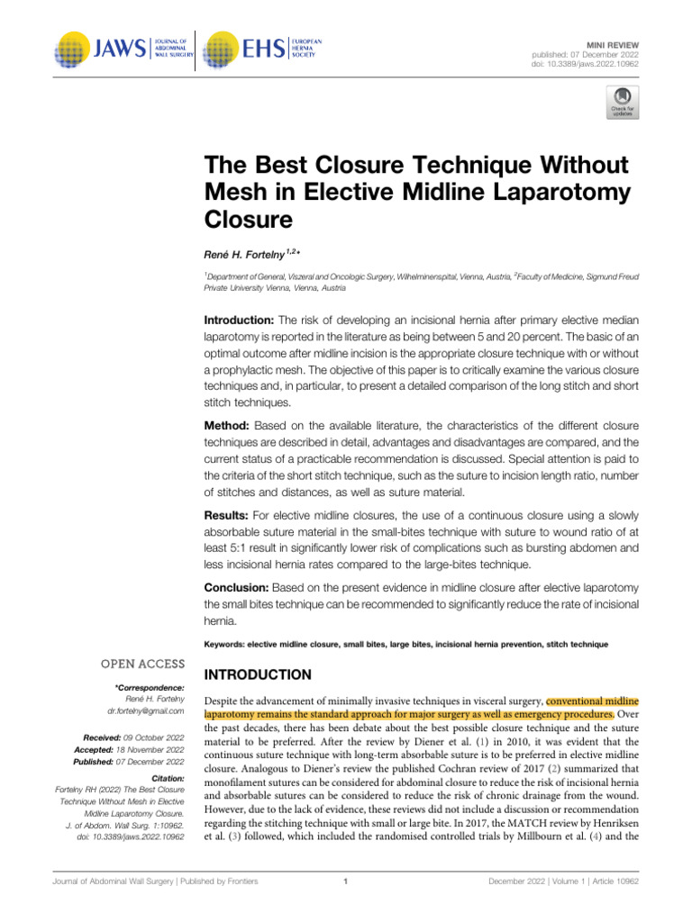 The Best Closure Technique Without Mesh in Electiv | PDF | Surgical ...