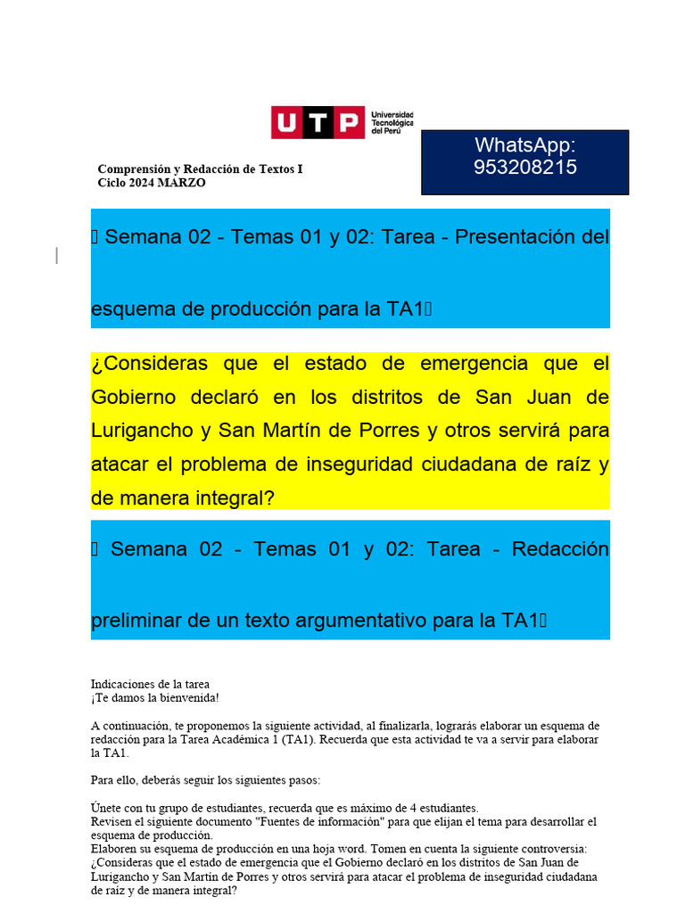 ? Semana 02 - Temas 01 y 02 Tarea - Presentación Del Esquema de Producción para La TA1 | PDF ...