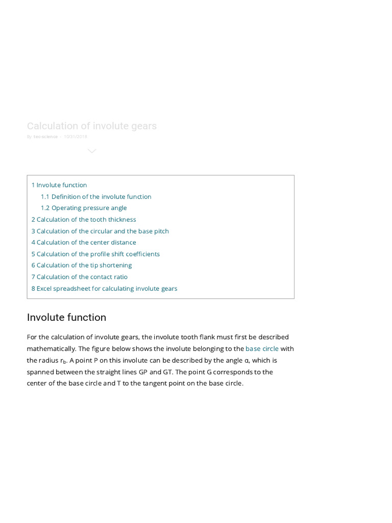 Calculation of Involute Gears - Tec-Science | PDF | Gear | Circle
