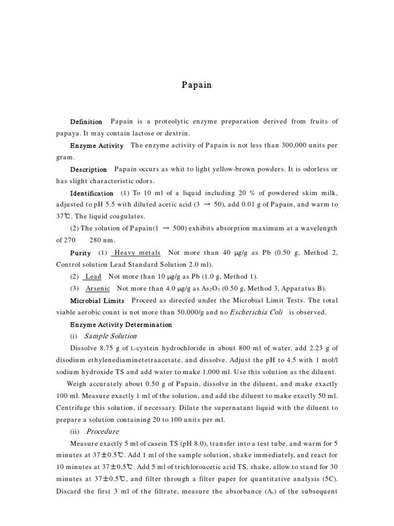 Papain Enzyme Activity and Analysis | PDF | Enzyme Assay | Ph
