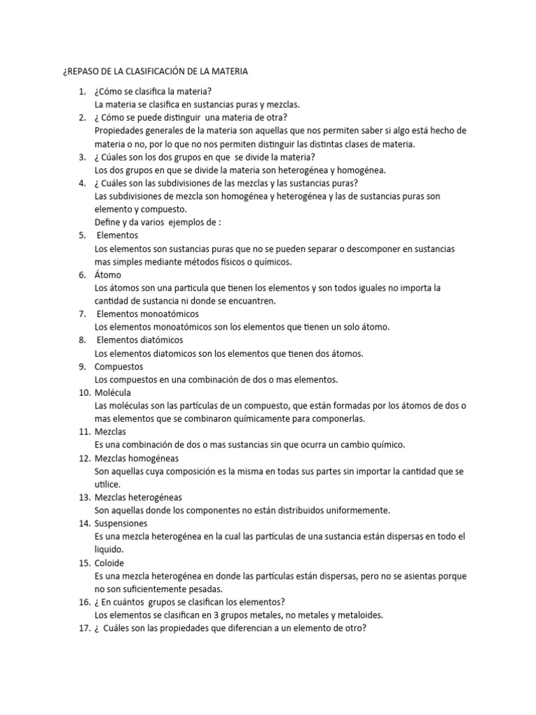 Clasificación y Propiedades de la Materia | PDF | Sustancias químicas ...