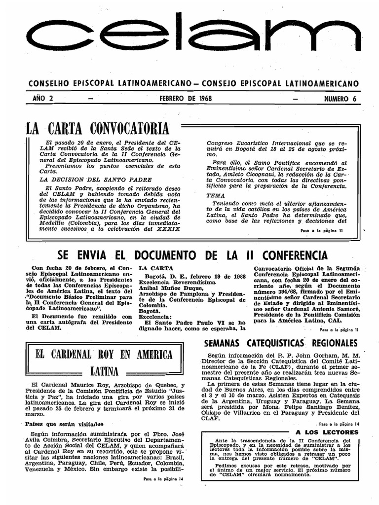 Convocatoria de la 11 Conferencia CELAM | PDF | Iglesia Católica | obispo