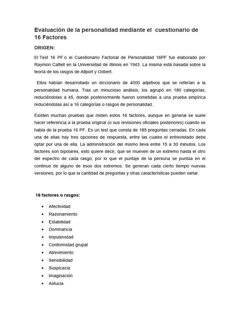 16 Factores de La Personalidad | PDF | Pensamiento | Sicología