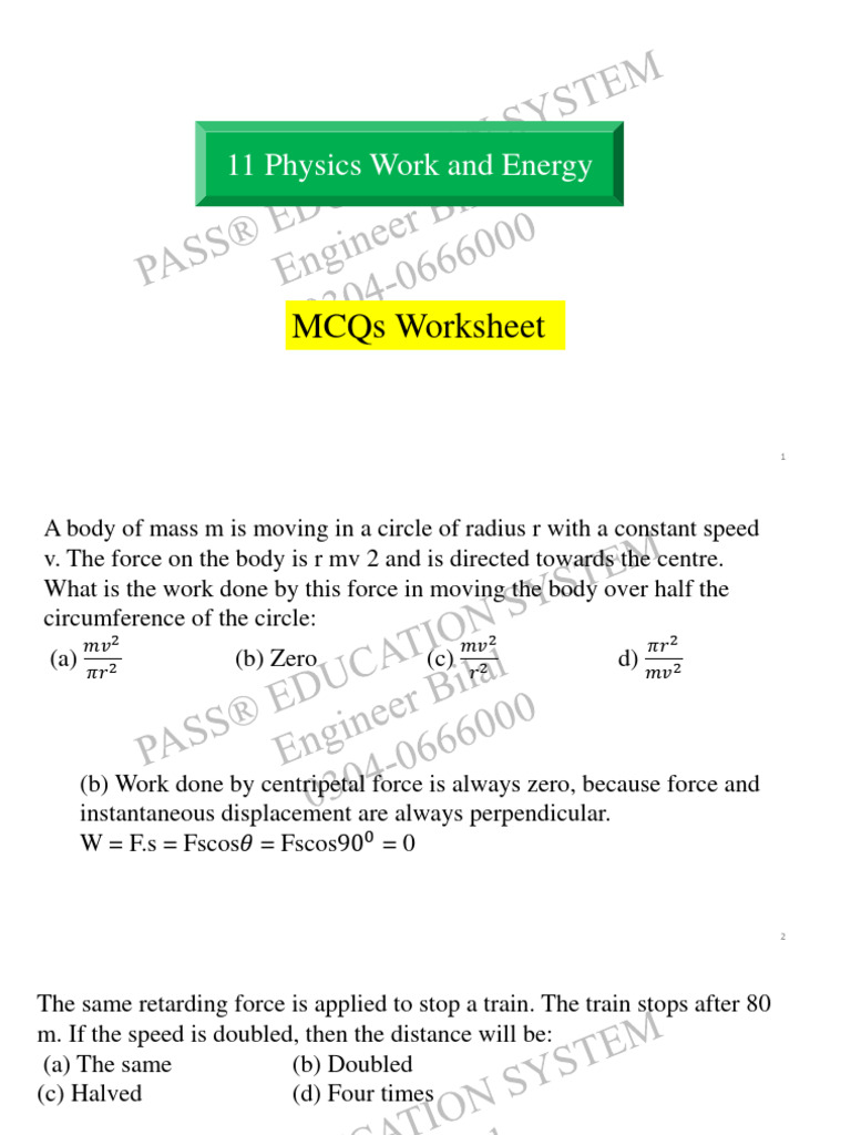 Work and Energy Worksheet | PDF | Potential Energy | Force