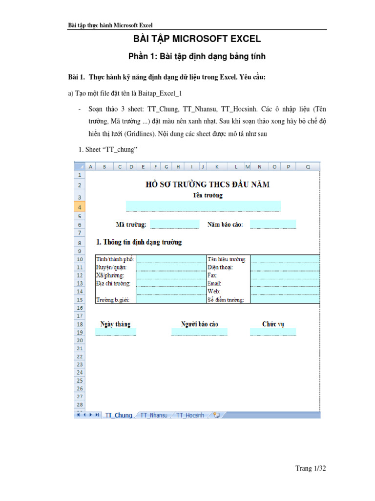 Bai TP THC Hanh Microsoft Excel BAI T | PDF