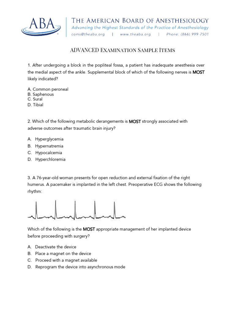 Advanced Medical Exam Sample Questions | PDF