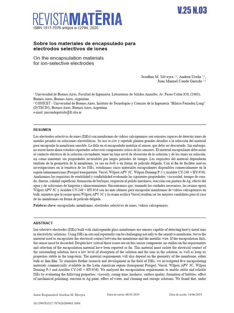 Materiales para Encapsulado de ISEs | PDF | Agua | Aislador (Electricidad)