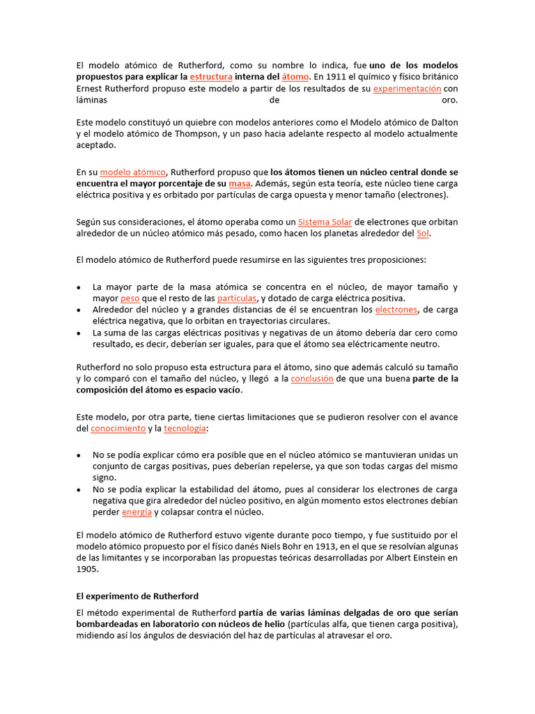 El Modelo Atómico de Rutherford | PDF | Núcleo atómico | Átomos