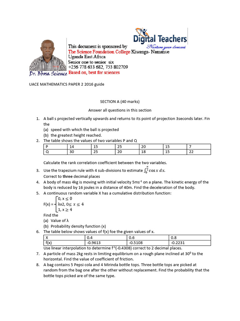 Uace Mathematics Paper 2 2016 Marking Guide | PDF