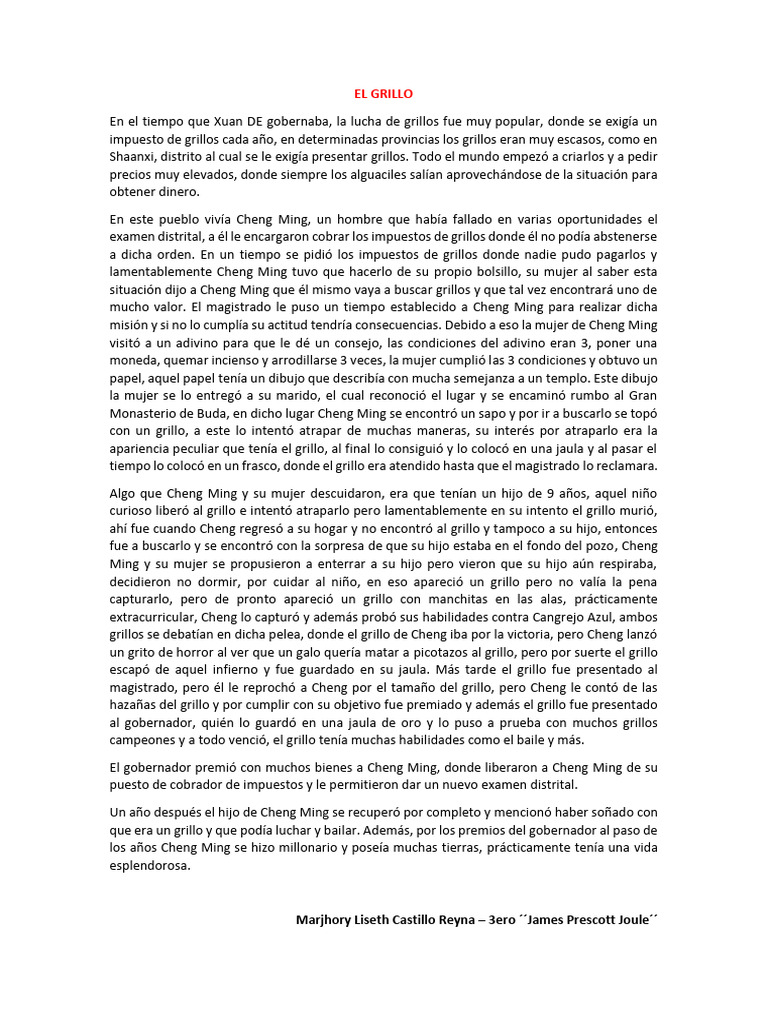 El Grillo: Cuento de Cheng Ming | PDF