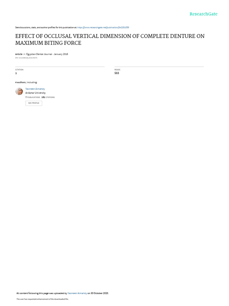 Effect of Occlusal Vertical Dimension of Complete | PDF | Dentures ...