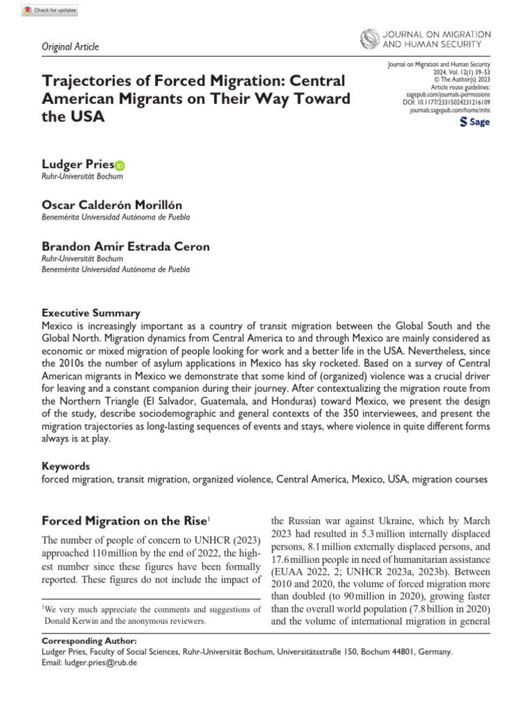 Trajectories of Forced Migration Central American Migrants On Their Way ...