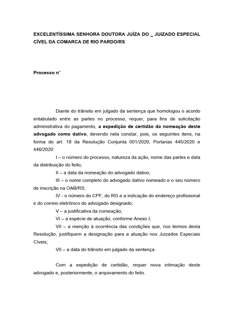 Solicitação de Certidão de Advogado Dativo | PDF