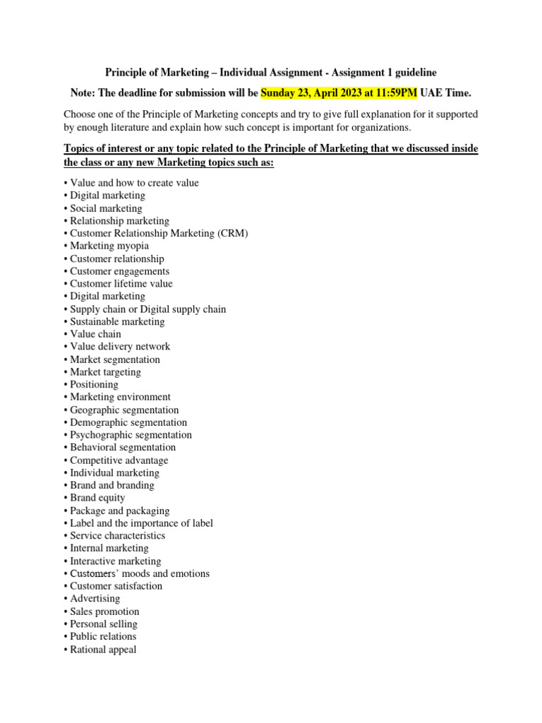 Principle of Marketing - Assignment 1 Guidlines - Individual Assignment | PDF | Marketing ...