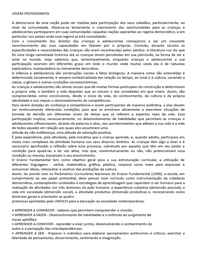 Jovem Protagonista | PDF | Aprendizado | Adolescência