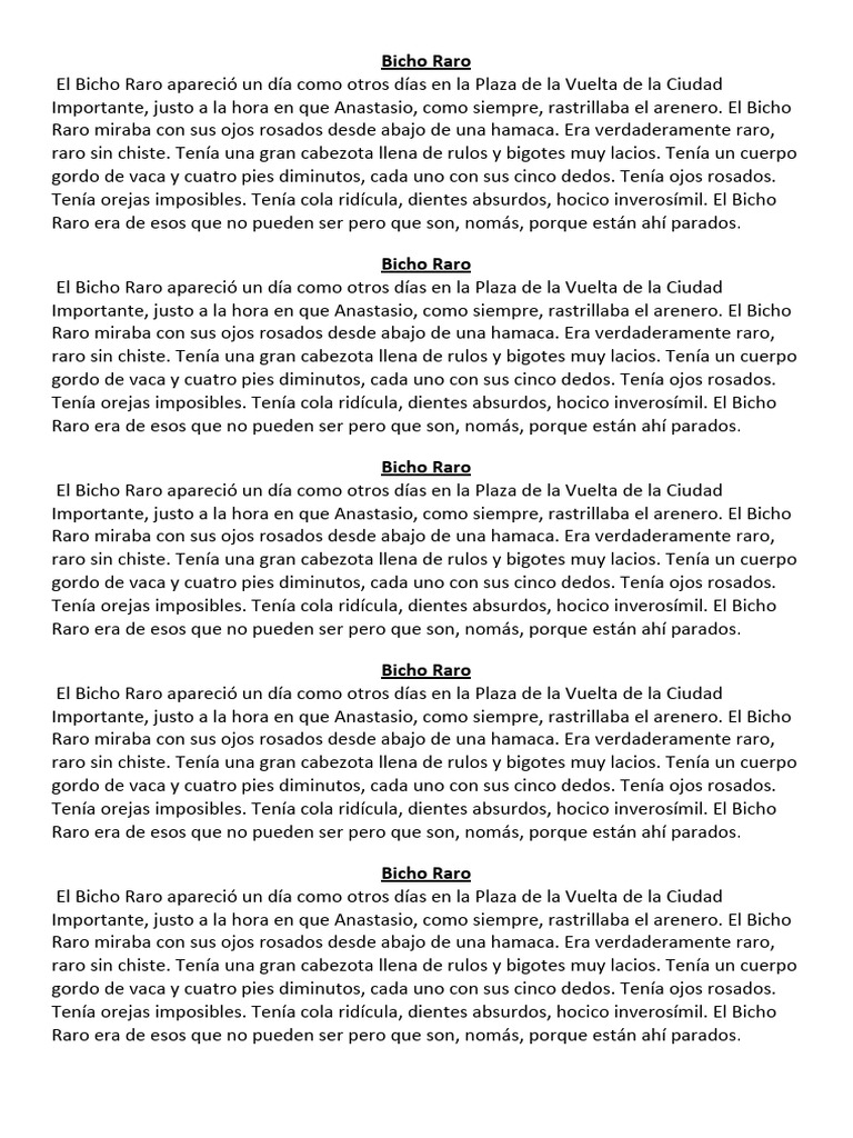 El extraño Bicho Raro en la plaza | PDF