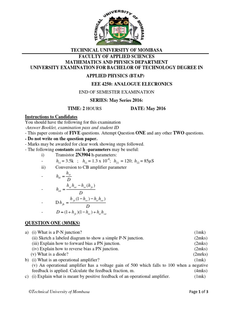 Analogue Electronics Exam Questions | PDF | Bipolar Junction Transistor ...