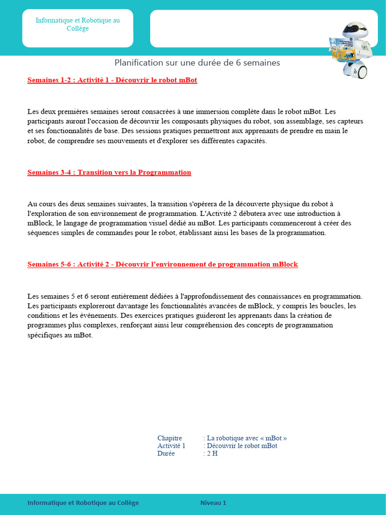 Découverte et Programmation du mBot | PDF | Robotique | Programme ...