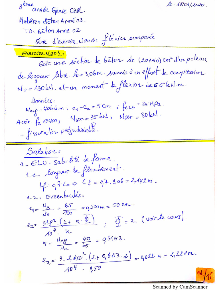 TD Béton Armé Flexion Composée | PDF