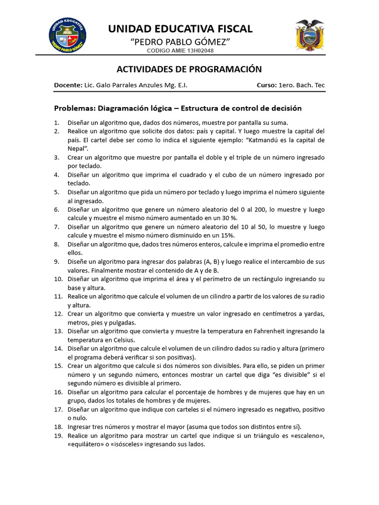 Actividades de Programación-Acumulativo | PDF | Algoritmos | Matemáticas