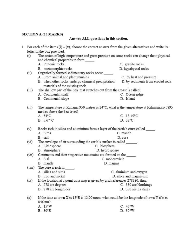 Form 3 Geography 2023 Unit Test 1 | PDF | Rock (Geology) | Sedimentary Rock