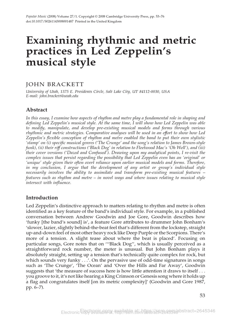Examining Rhythmic and Metric Practices in Led Zeppelin's Musical Style | Download Free PDF ...