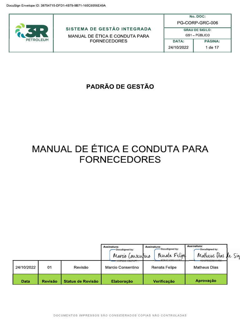 PG CORP GRC 006 Manual de Etica e Conduta para Fornecedores Rev01 | PDF