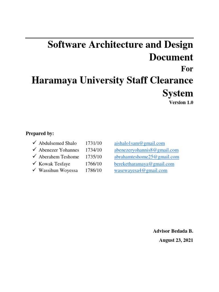 Haramaya University Staff Clearance System SDD | PDF | Databases | Agile Software Development