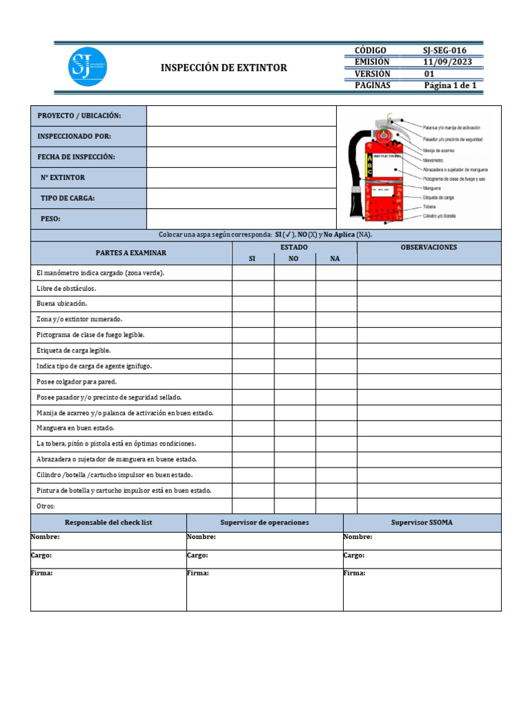 SJ-SEG-016 Inspección de Extintor | PDF