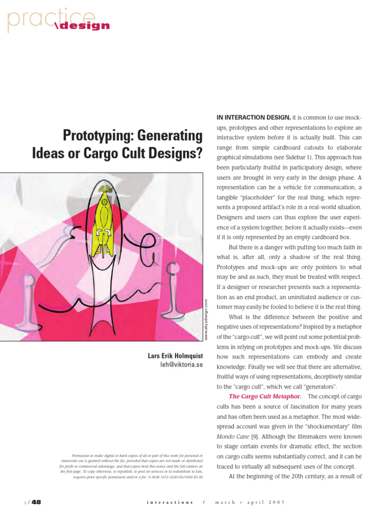 Holmquist 2005 PrototypingIdeasOrCargoCultScience | PDF | Prototype ...