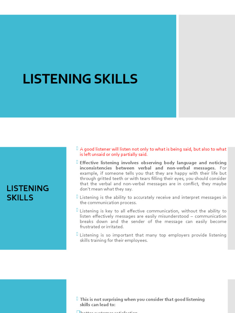 Essential Listening Skills Guide | PDF | Nonverbal Communication ...