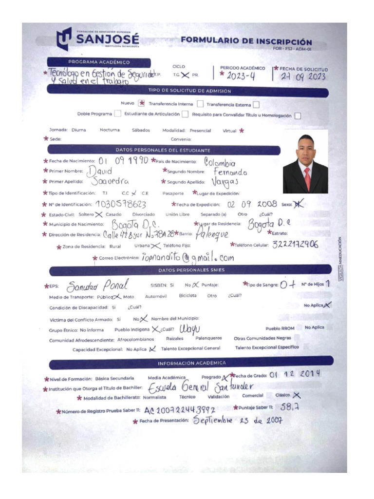 Formulario de Inscripcion | PDF