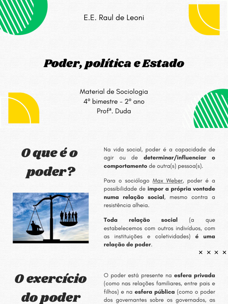 Poder, Política e Estado - 2.º Ano | PDF | Estado | Sistema Parlamentar