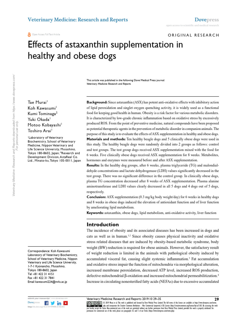 VMRR 186202 Effects of Astaxanthin Supplementation in Healthy Dogs and o 021419 | PDF | Obesity ...